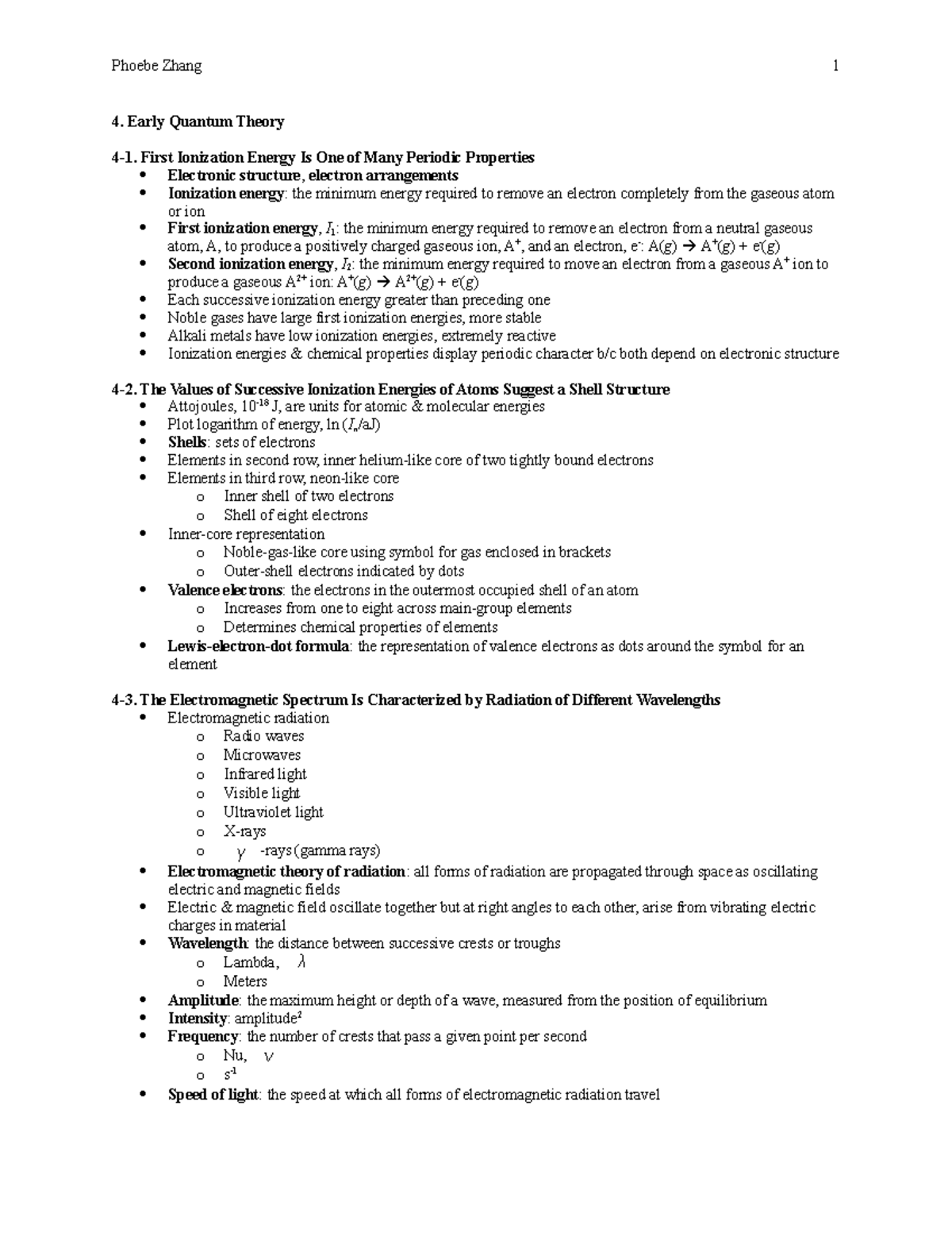 Chapter 4 Notes - Summary General Chemistry - Phoebe Zhang 1 4. Early ...