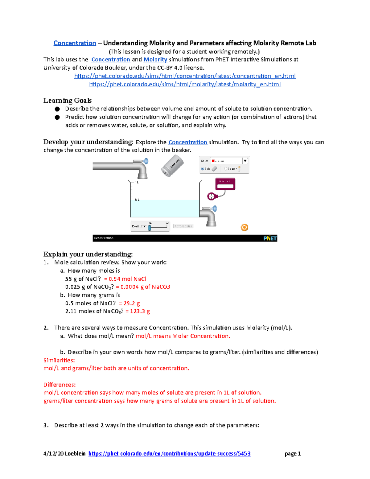 Concentration Molarity Remote Lab - Concentration – Understanding ...