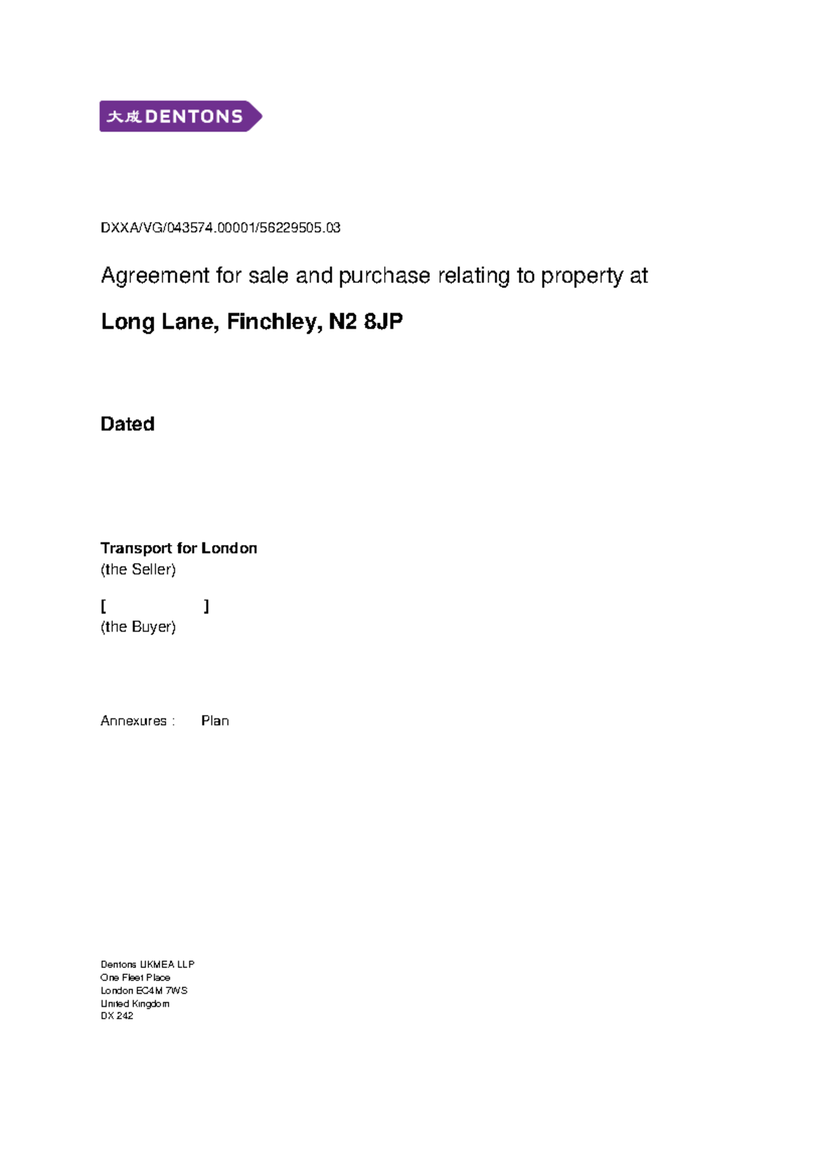 Long Lane Property Sale Agreement - Transport for London - Studocu