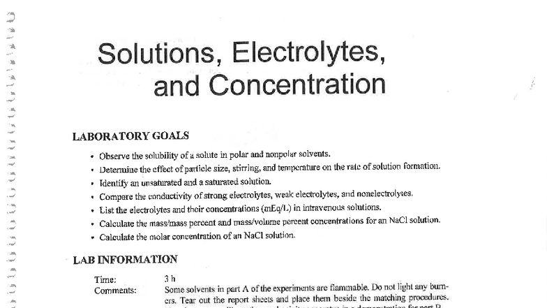 Lab 4: Solutions, Electrolytes, and Concentration Analysis - Studocu