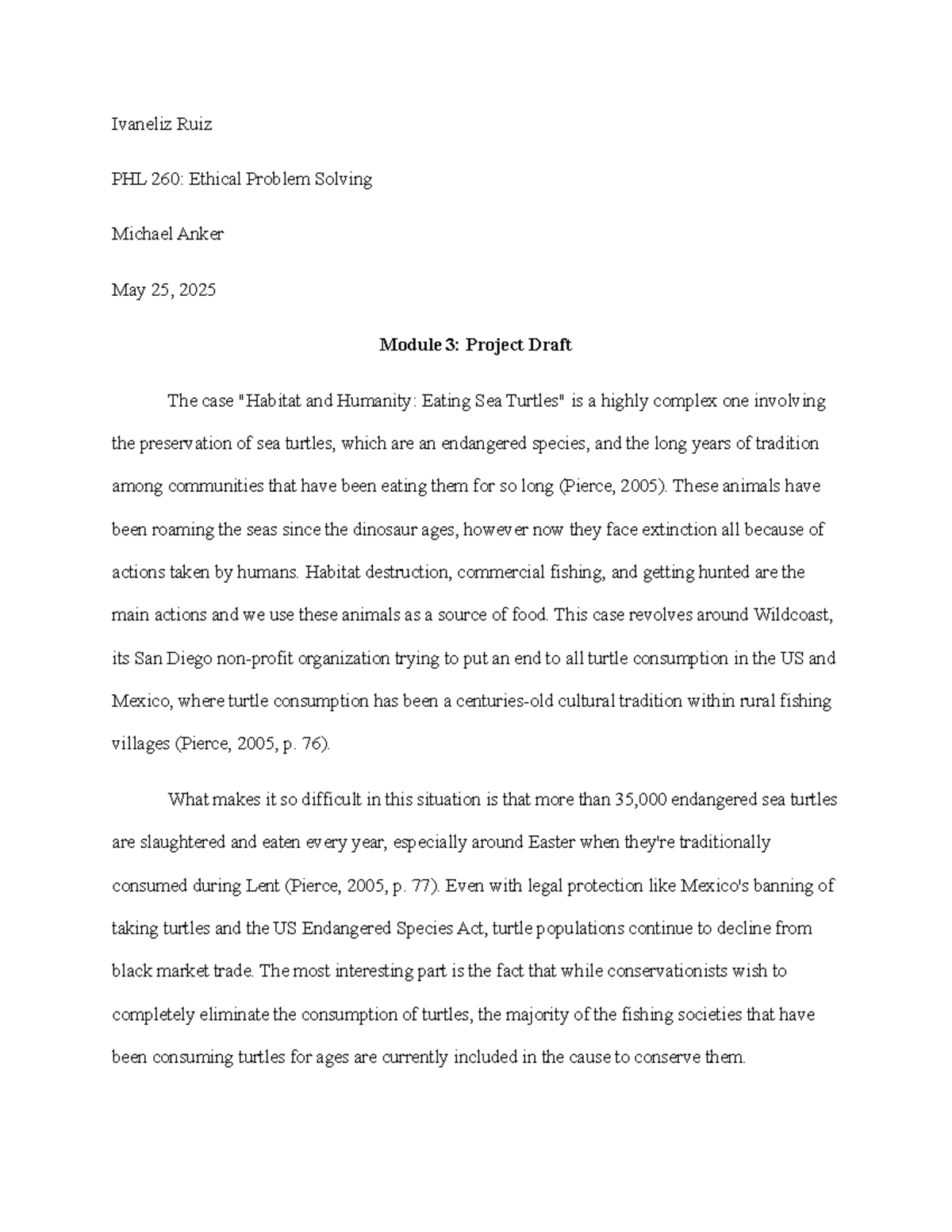PHL 260: Ethical Problem Solving - Module 3 Project Draft on Sea ...