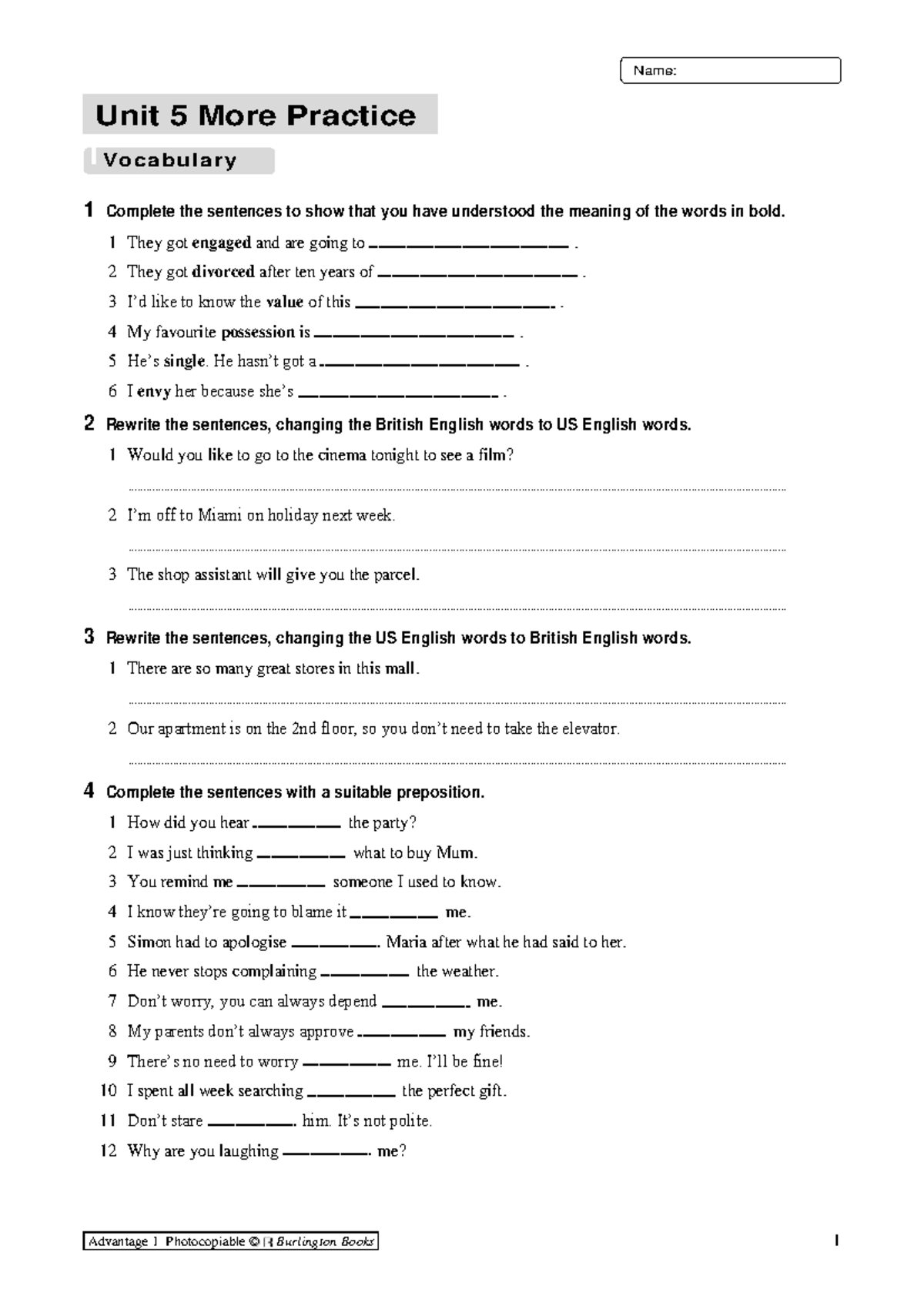 1ºBachillerato Advantage 1 UNIT 5 More Practice Exercises - Studocu