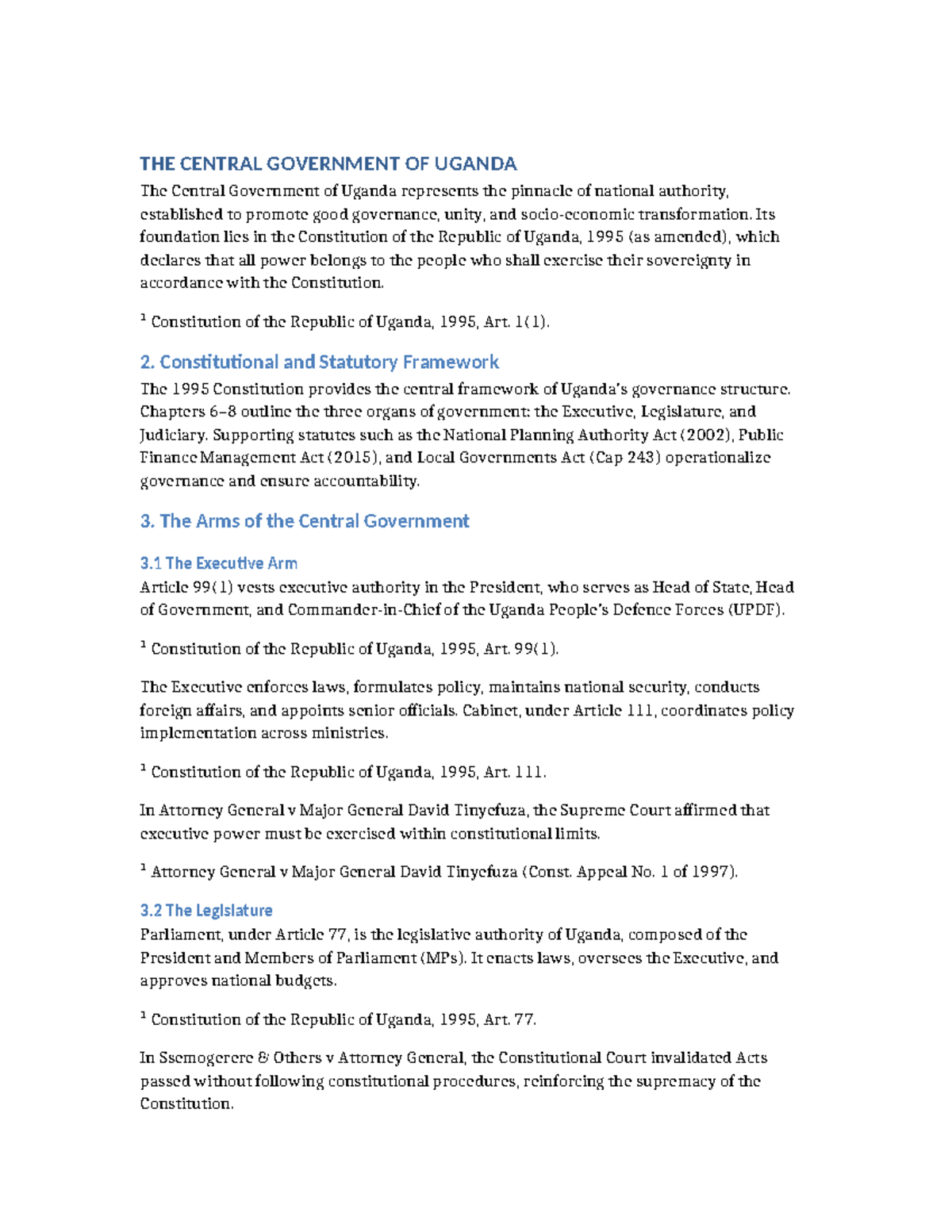 Central Government of Uganda: Structure and Authority Overview - Studocu