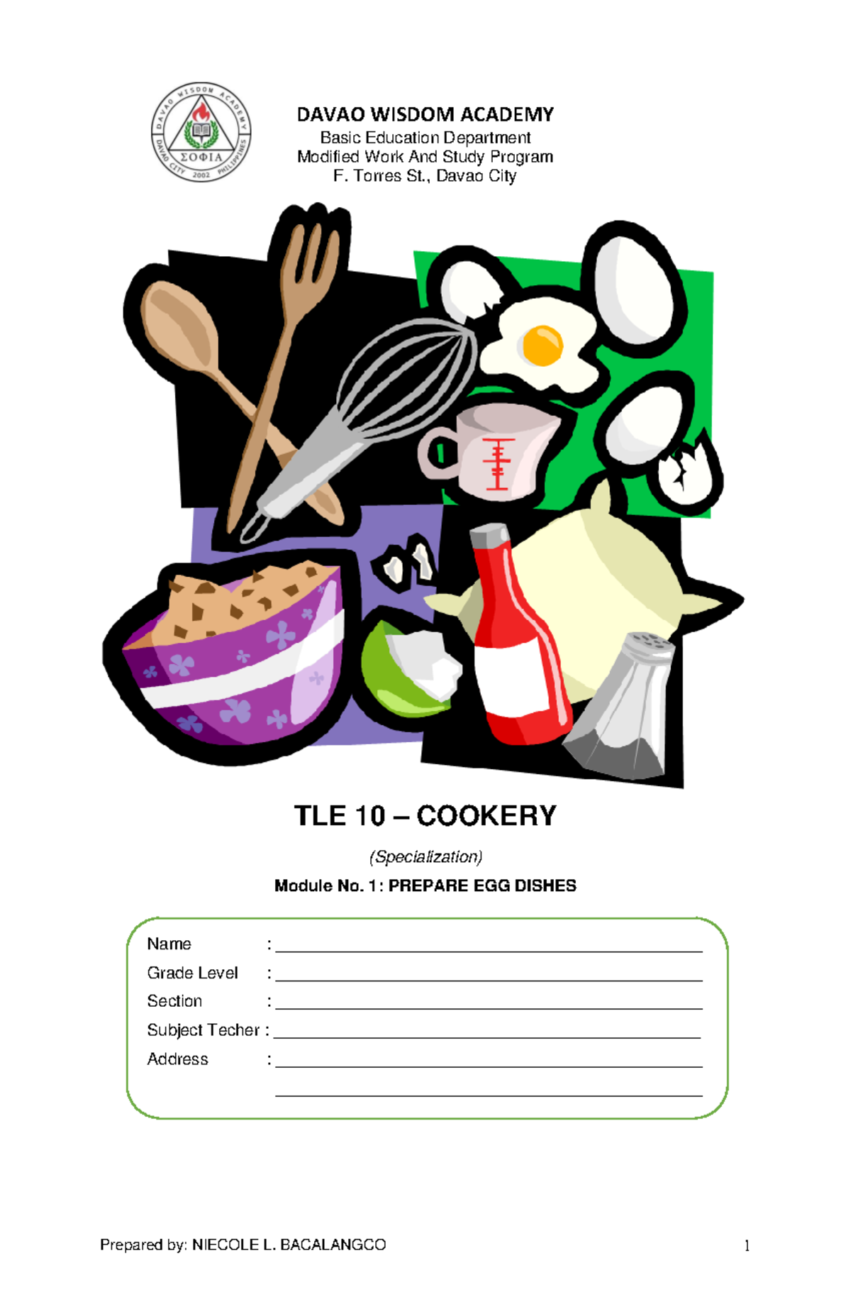 TLE 10 MODULE QUARTER 1 - DAVAO WISDOM ACADEMY Basic Education ...