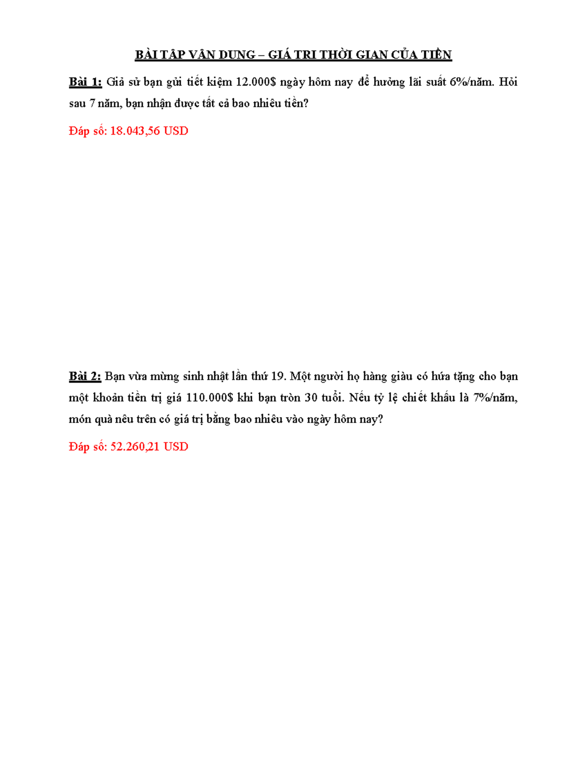 BÀI TẬP VẬN DỤNG GIÁ TRỊ THỜI GIAN CỦA TIỀN - Quick Test - Studocu