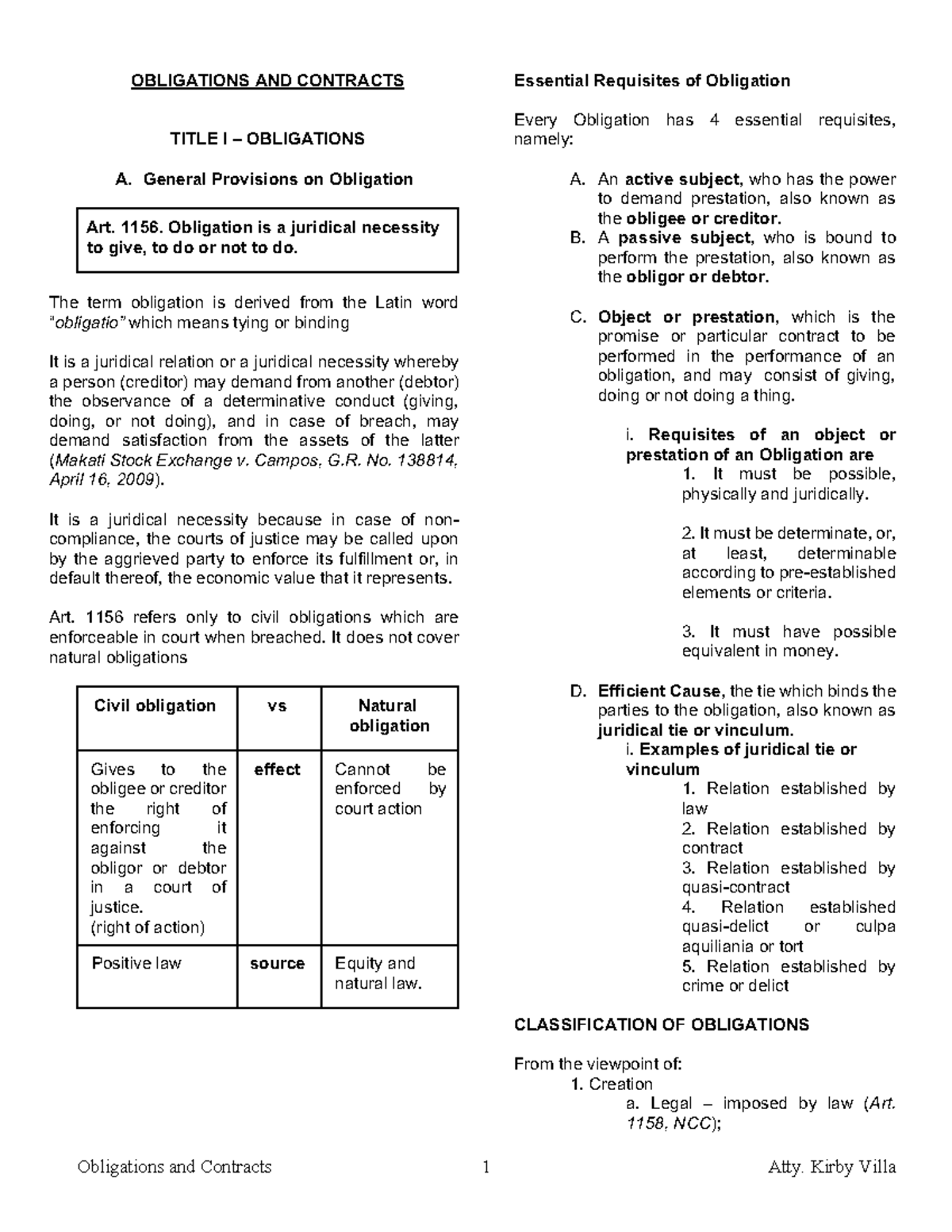 Obligations and Contracts LAW 101 Final Exam Handout - Studocu