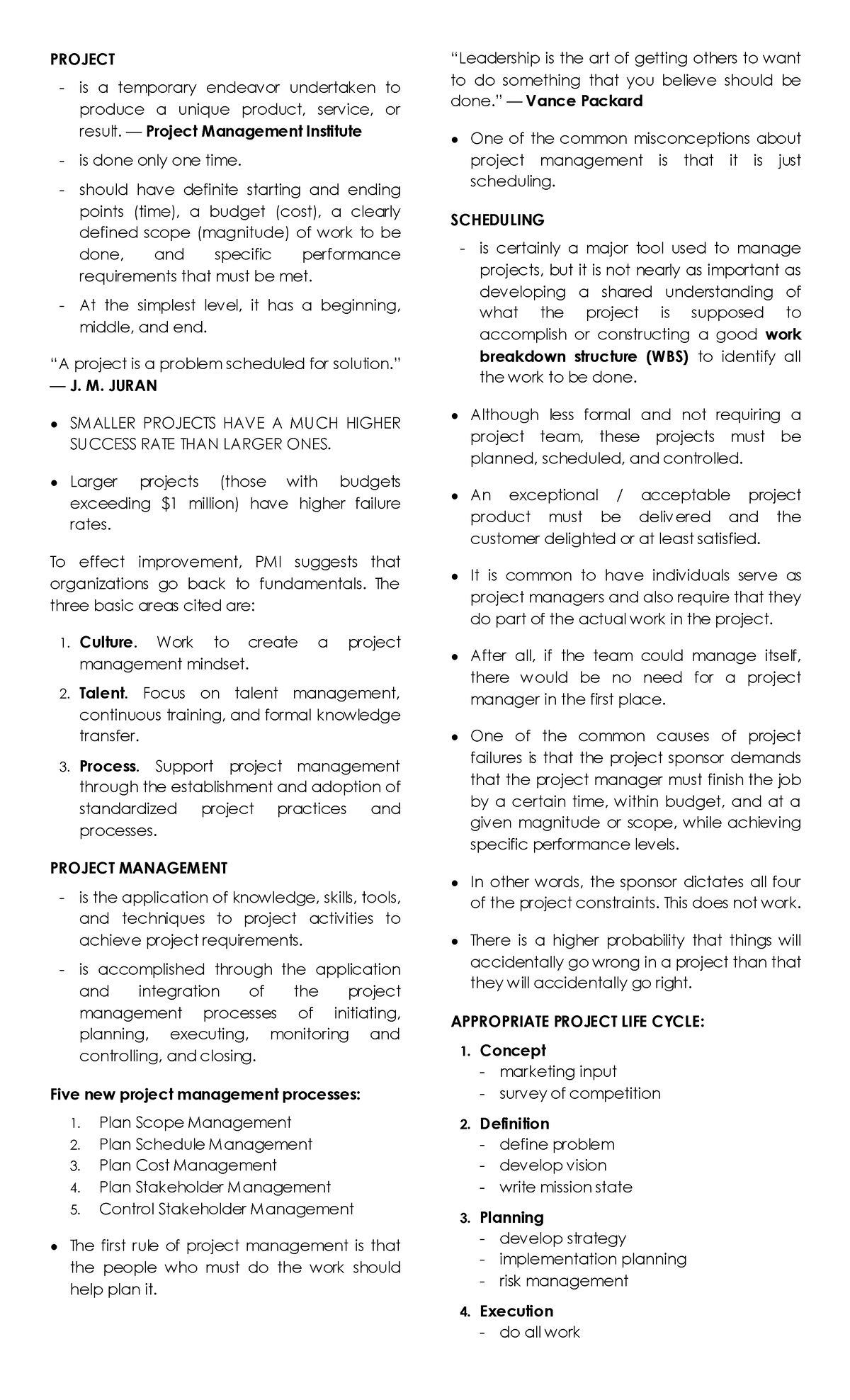 Operation Management (OM 101) - Project Management Review Notes - Studocu