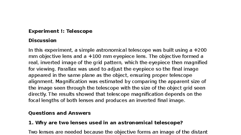 Experiment: Telescope Construction and Discussion (ASTR 101) - Studocu