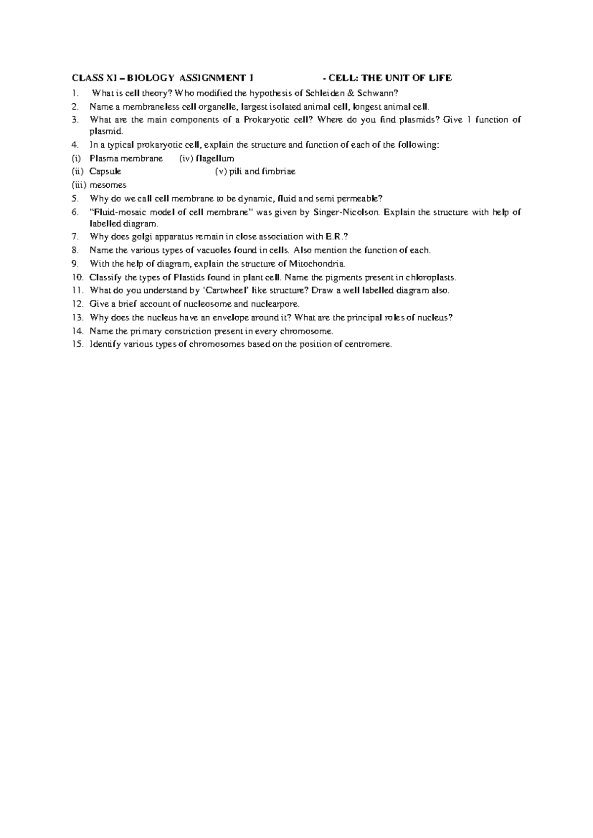 Cbse Class 11 Biology Assignment 1: Cell - The Unit of Life Insights ...