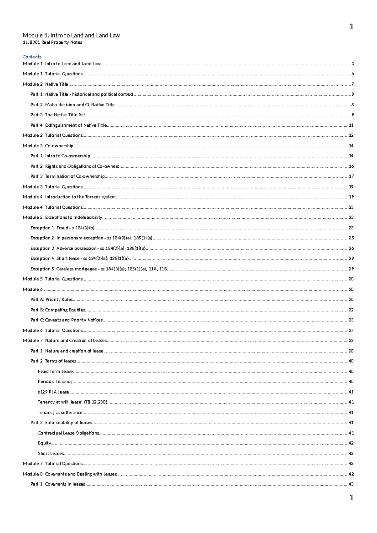 Module 1: Intro to Land and Land Law 1 (1LLB301) - Comprehensive Study ...