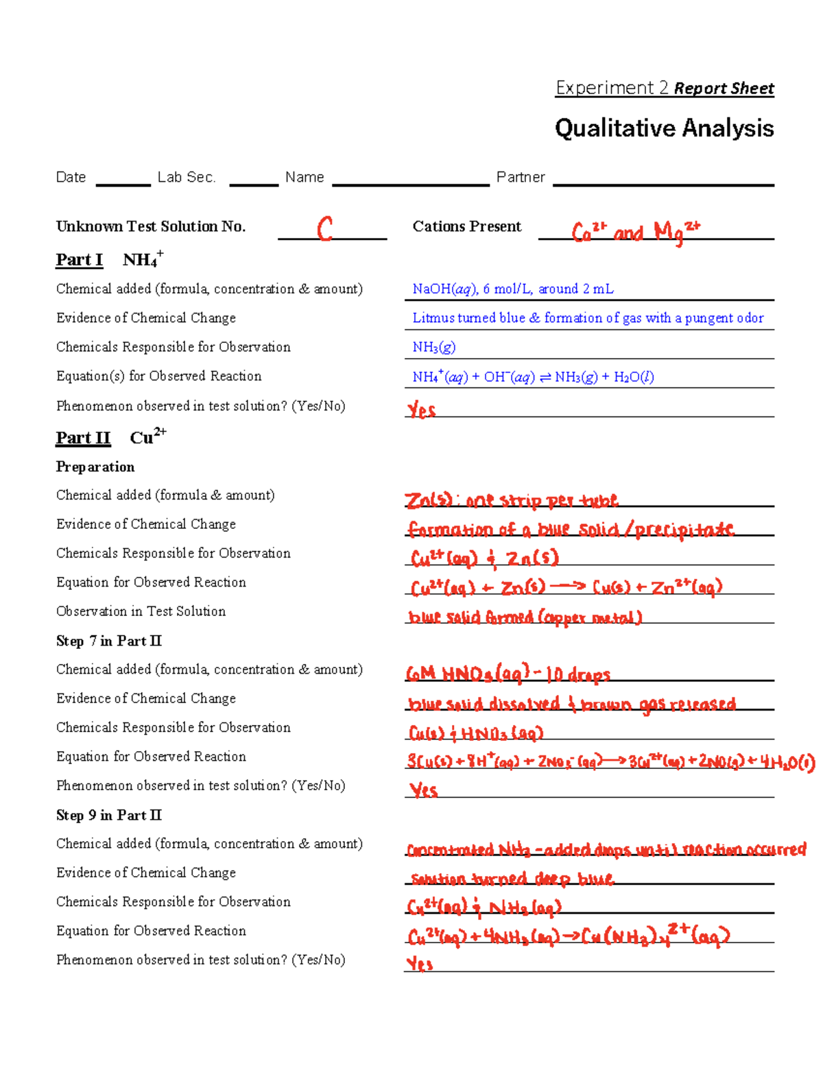 Qualitative Analysis Data Sheet - Experiment 2 Report - Studocu