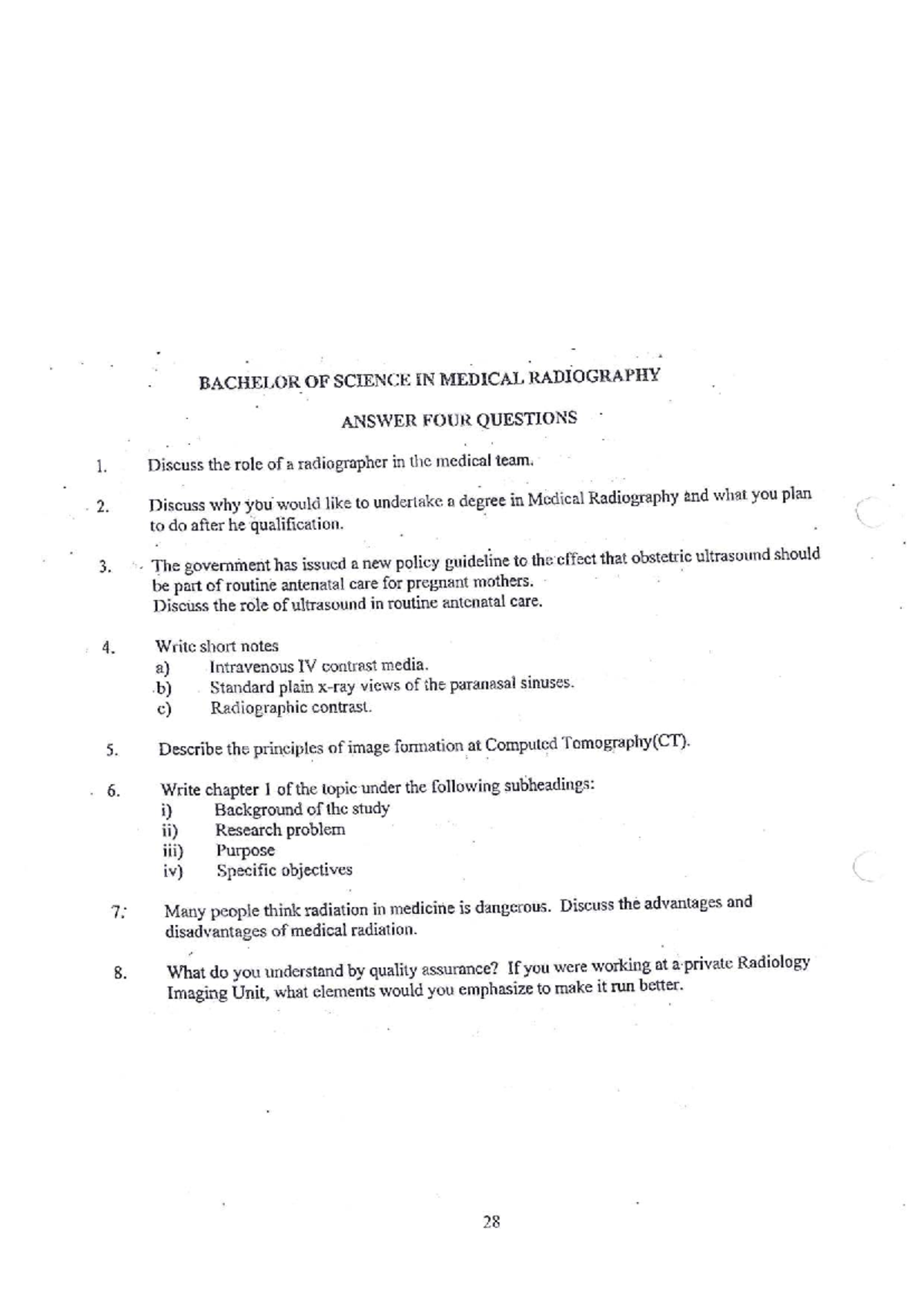 BSMR - Bachelor of Science in Medical Radiography Exam Questions for ...