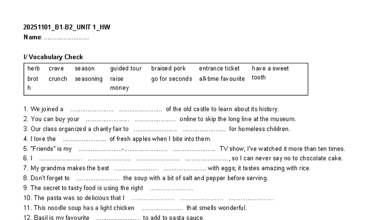 B1 B2 UNIT 1 Vocabulary Check and Exercises - Studocu