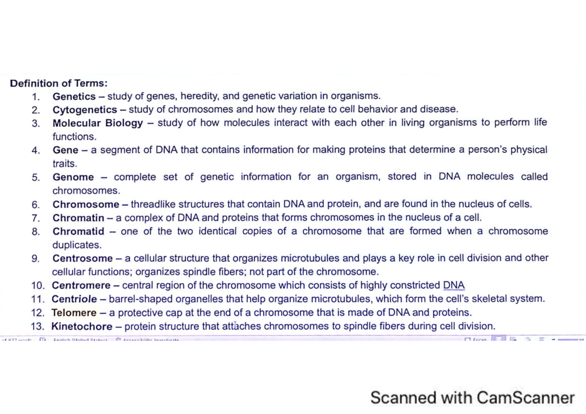 Genetics and molecular biology definitions for biology 101 - Studocu