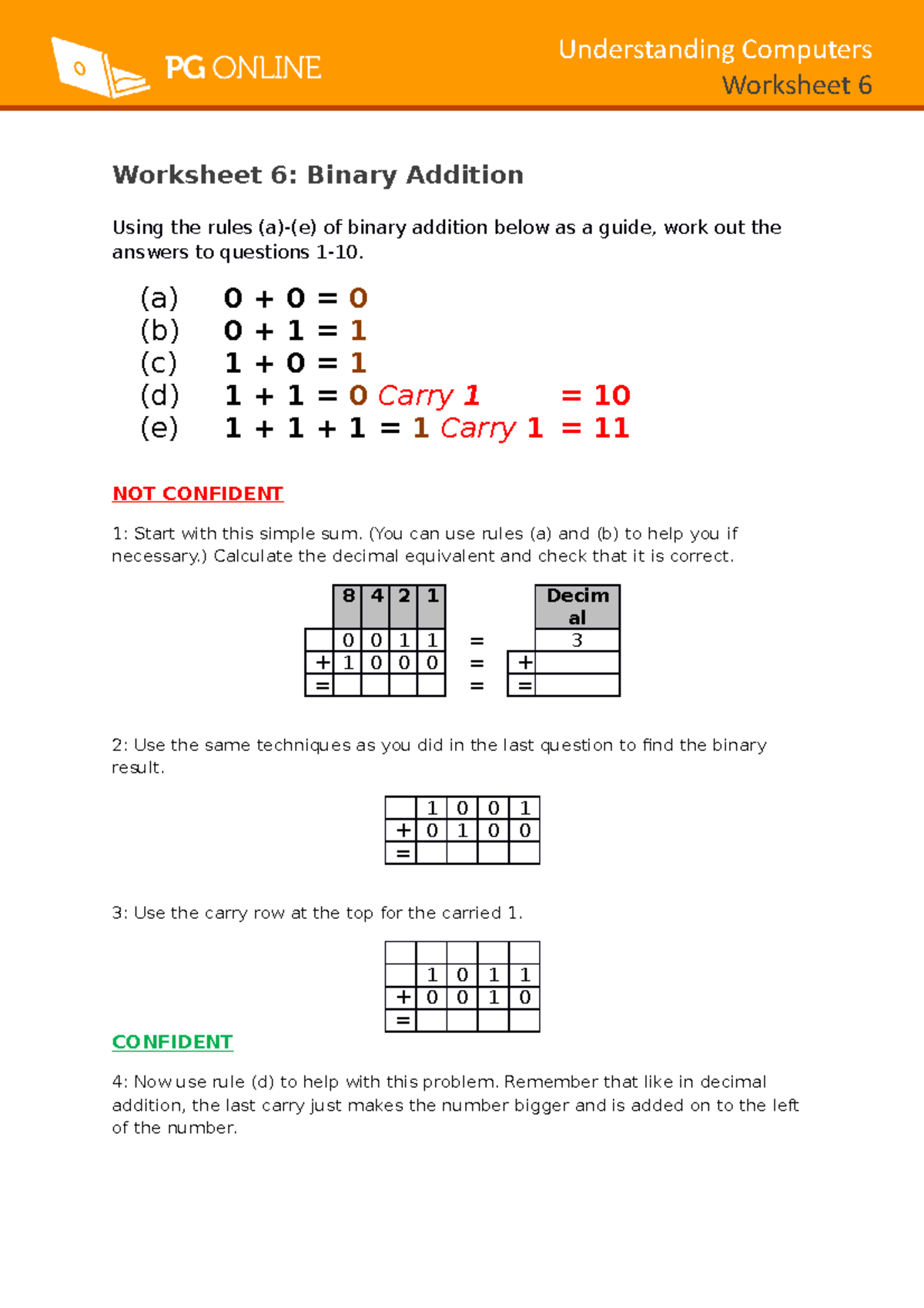 Binary addition - (a) 0 + 0 = 0 (b) 0 + 1 = 1 (c) 1 + 0 = 1 (d) 1 + 1 ...