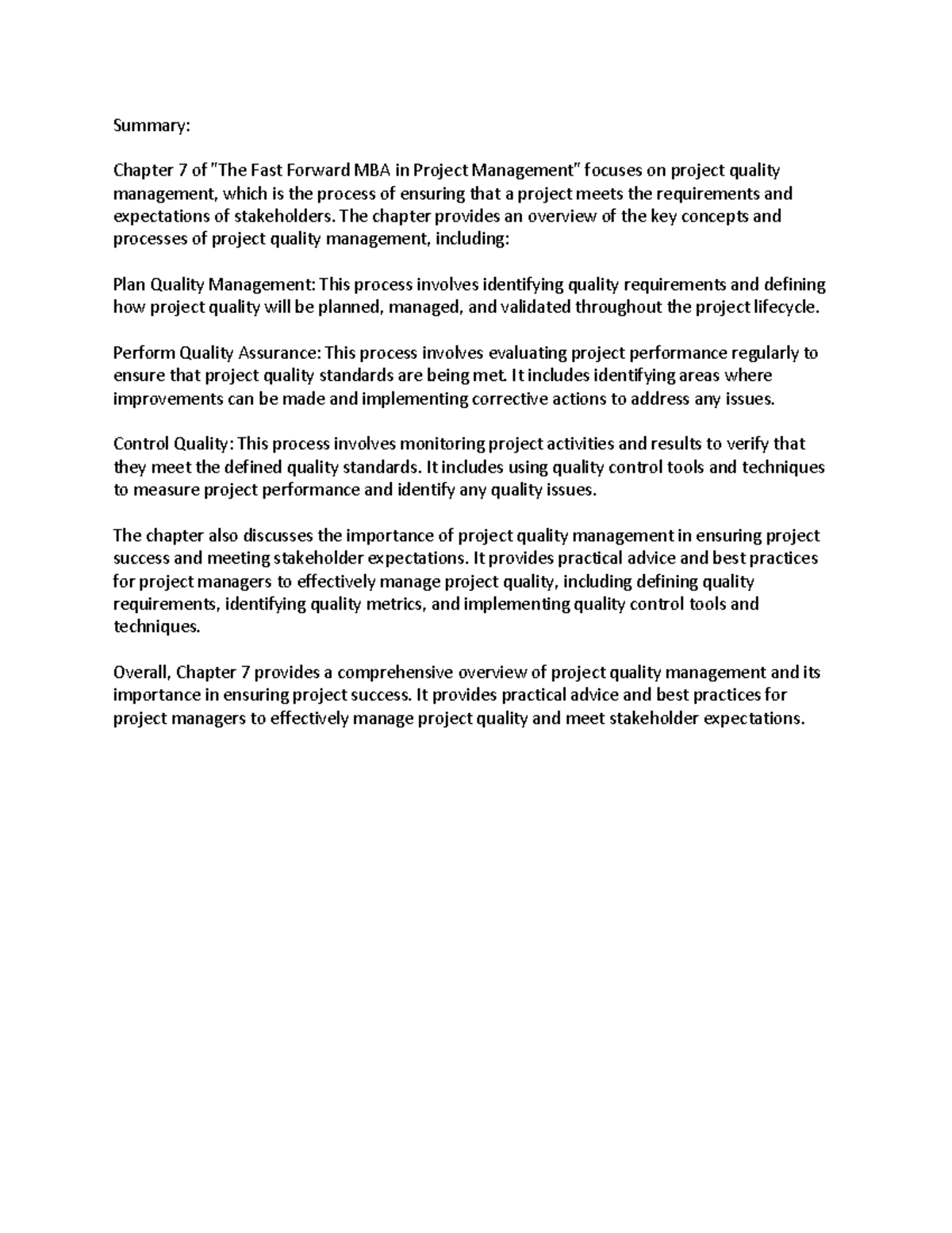 Chapter 7 - Summary: Chapter 7 of "The Fast Forward MBA in Project ...