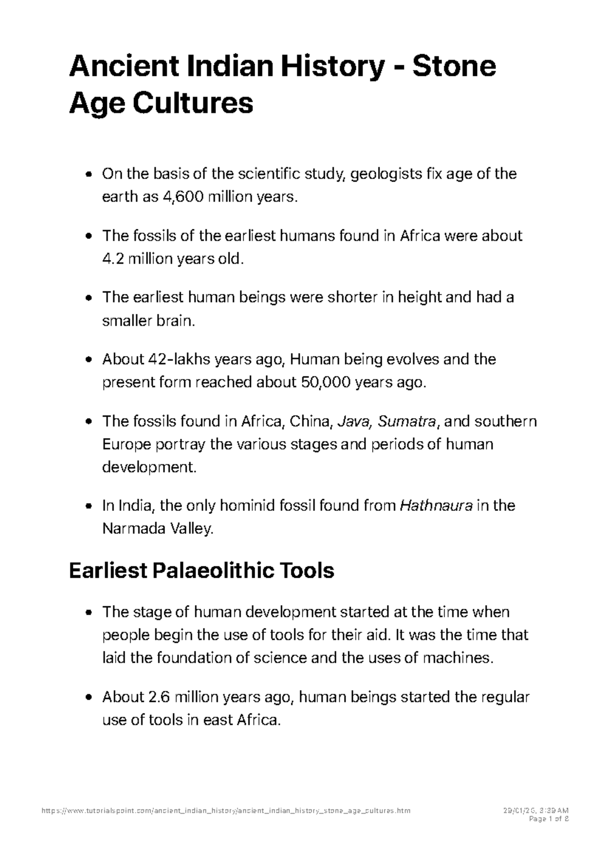 Ancient Indian History: Stone Age Cultures Overview - Studocu