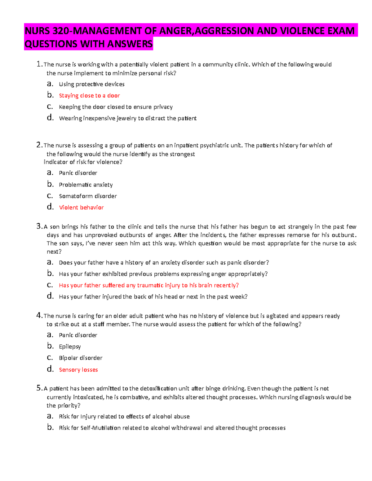 Psych Exam 3 Review Questions and Answers - Version 2 - Studocu