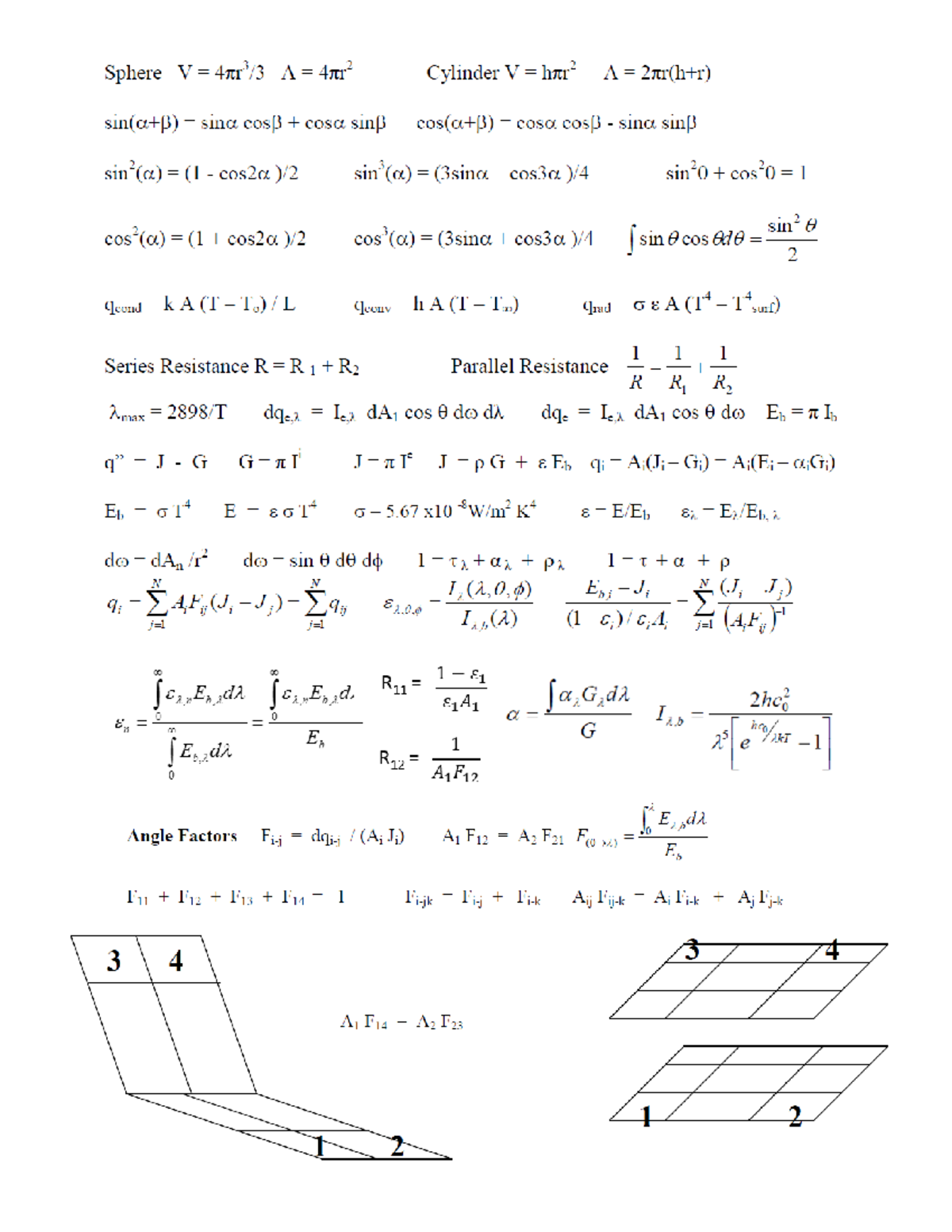 Equation Sheet Radiation Exam - ME 3345 - Studocu