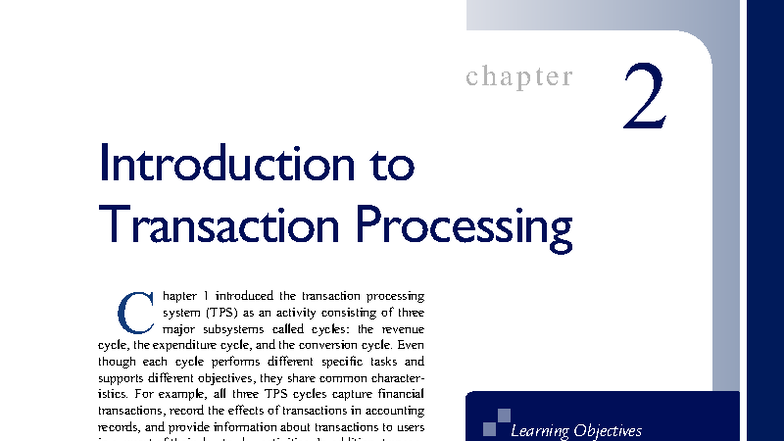 Chapter 2: Introduction to Transaction Processing (TPS) Overview - Studocu