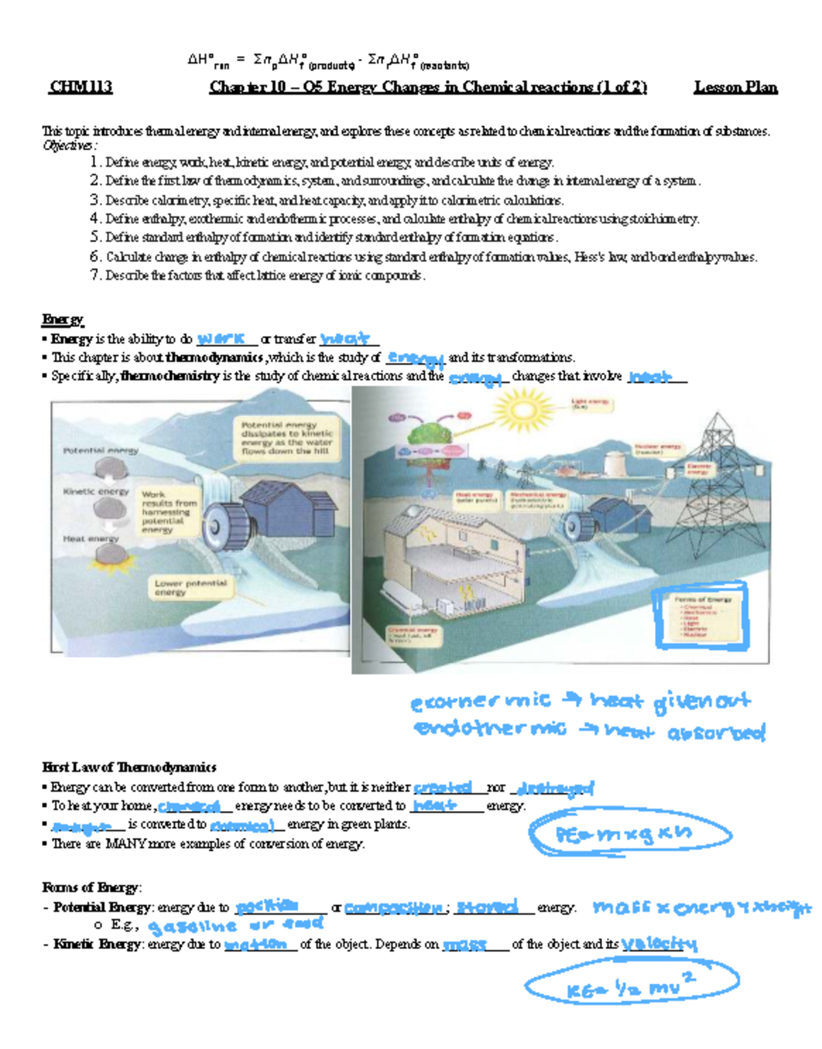 CHM113 Chapter 10 O5 Energy Changes in Chemical Reactions Lesson Plan ...