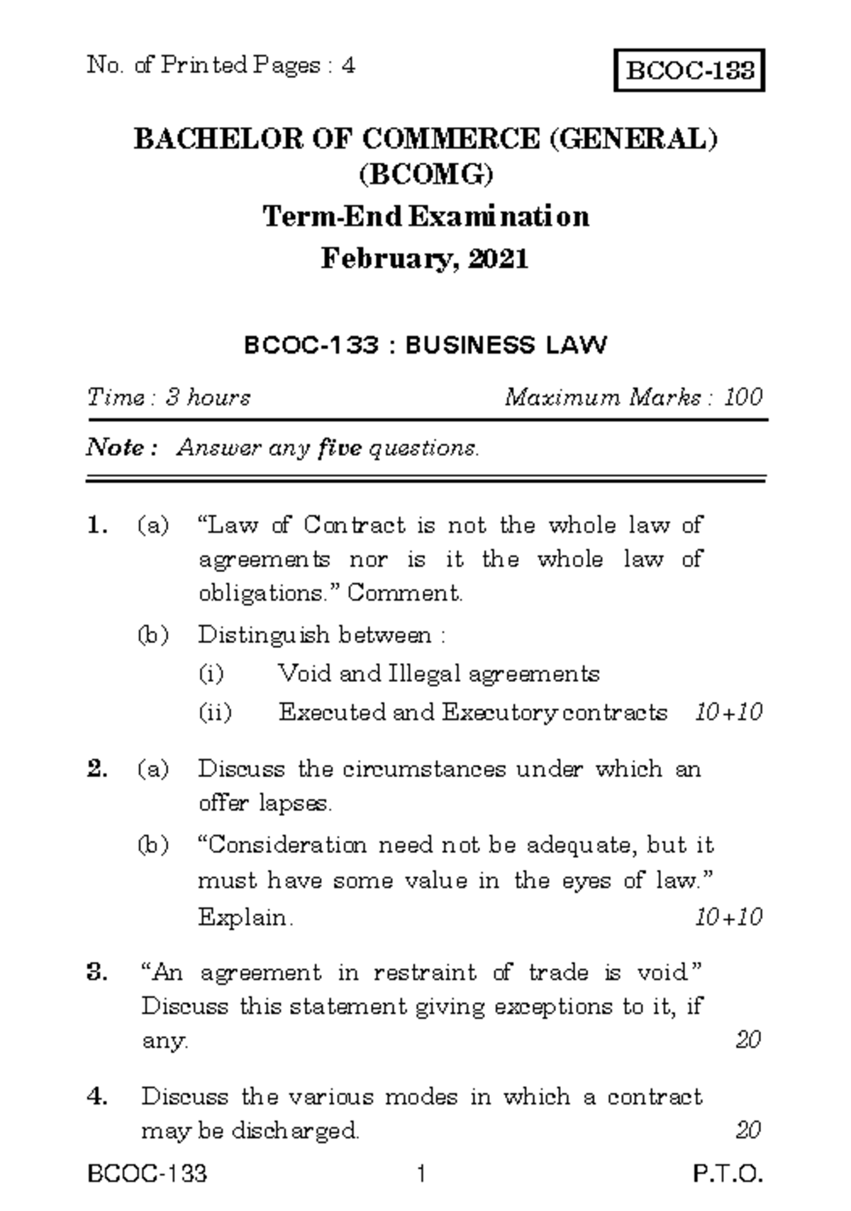 BCOC-133 - Sample paper - BCOC-133 1 P.T. BCOC- BACHELOR OF COMMERCE ...