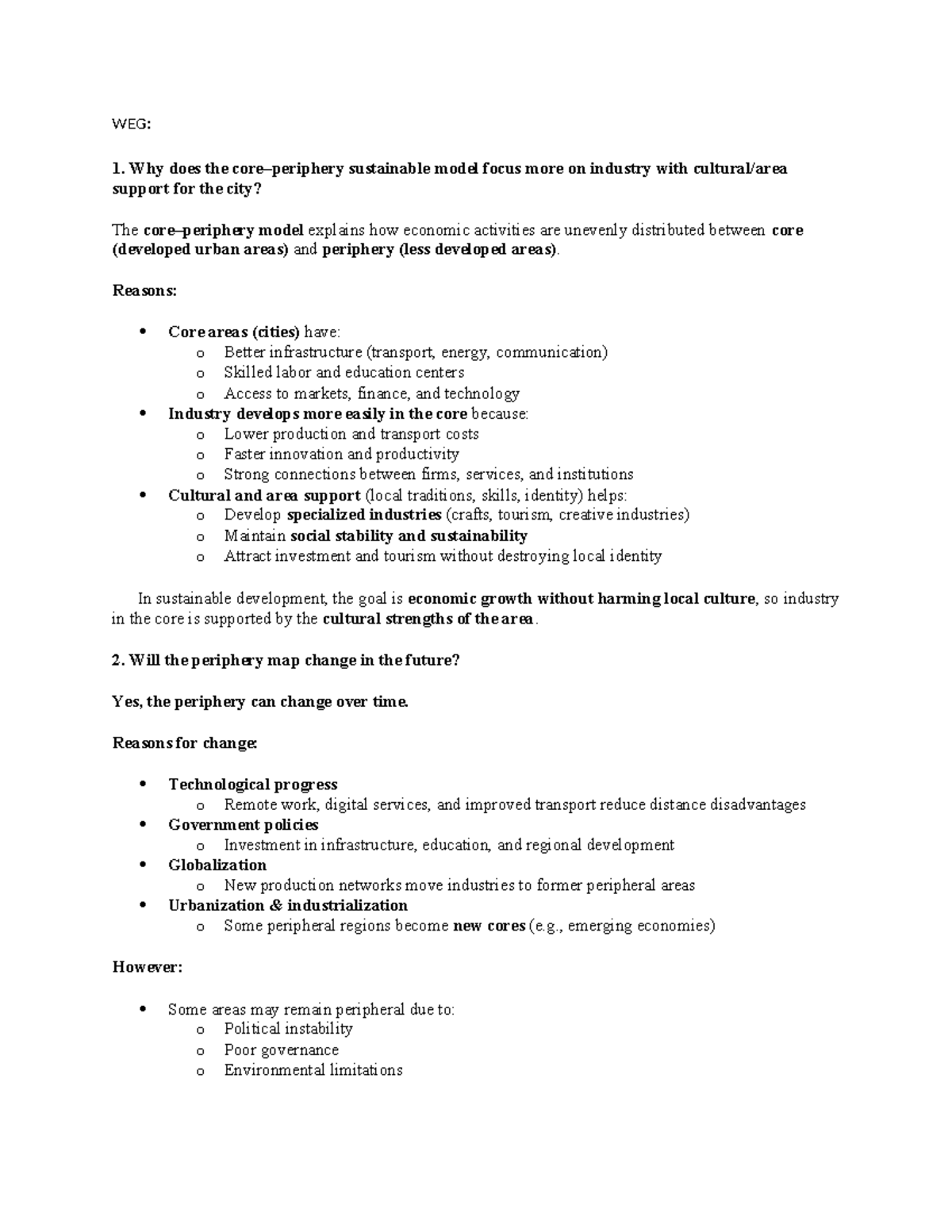 WEG: Final Exam on Economic Models and Globalization Impacts - Studocu