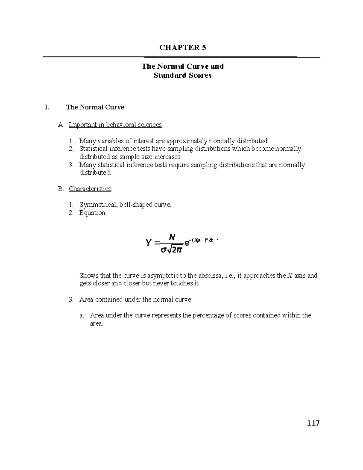 Chapter five outline - Psych Stats - CHAPTER 5 The Normal Curve and ...