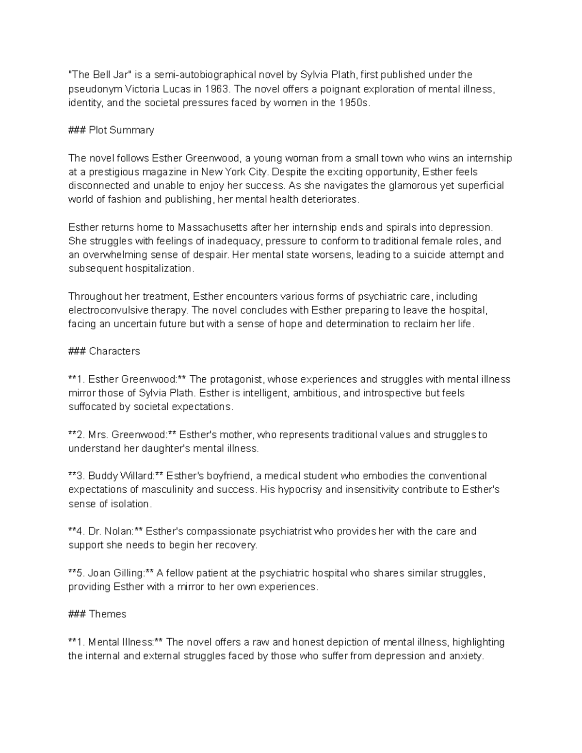 5. Bell Jar - Summary & Analysis of Themes and Characters - Studocu