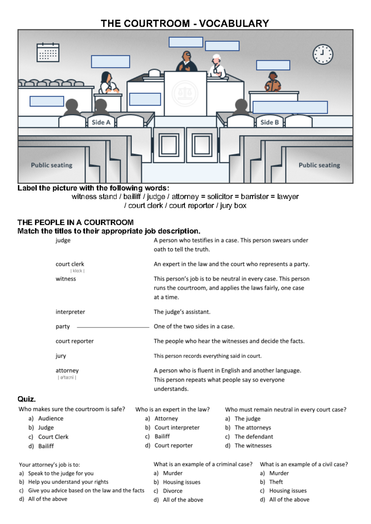 Legal Vocabulary Quiz: Understanding Courtroom Terms and Roles - Studocu