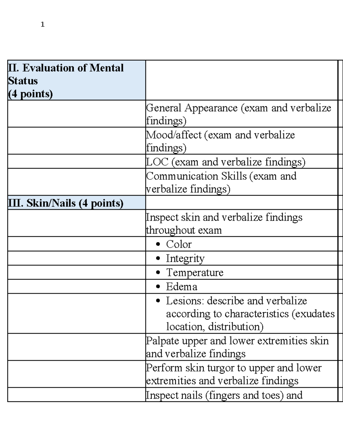 Comprehensive Head to Toe Assessment Rubric (NUR 101) - Studocu