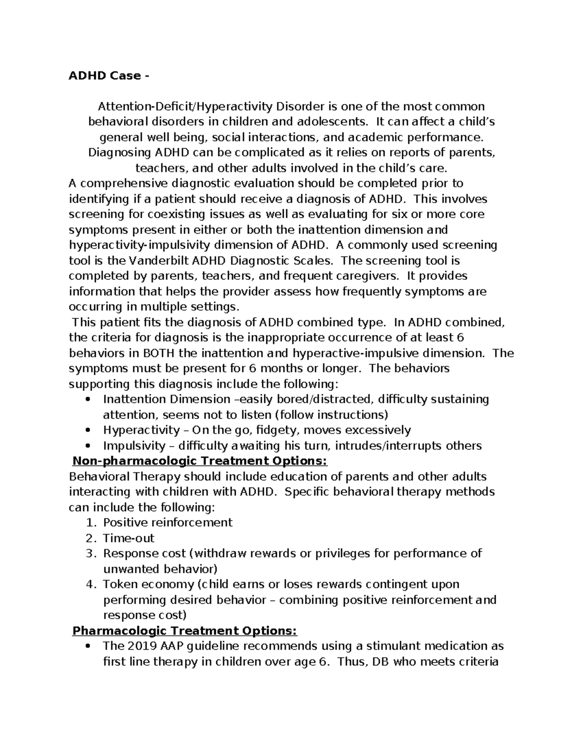 ADHD Case Study: Diagnosis, Symptoms, and Treatment Options - Studocu