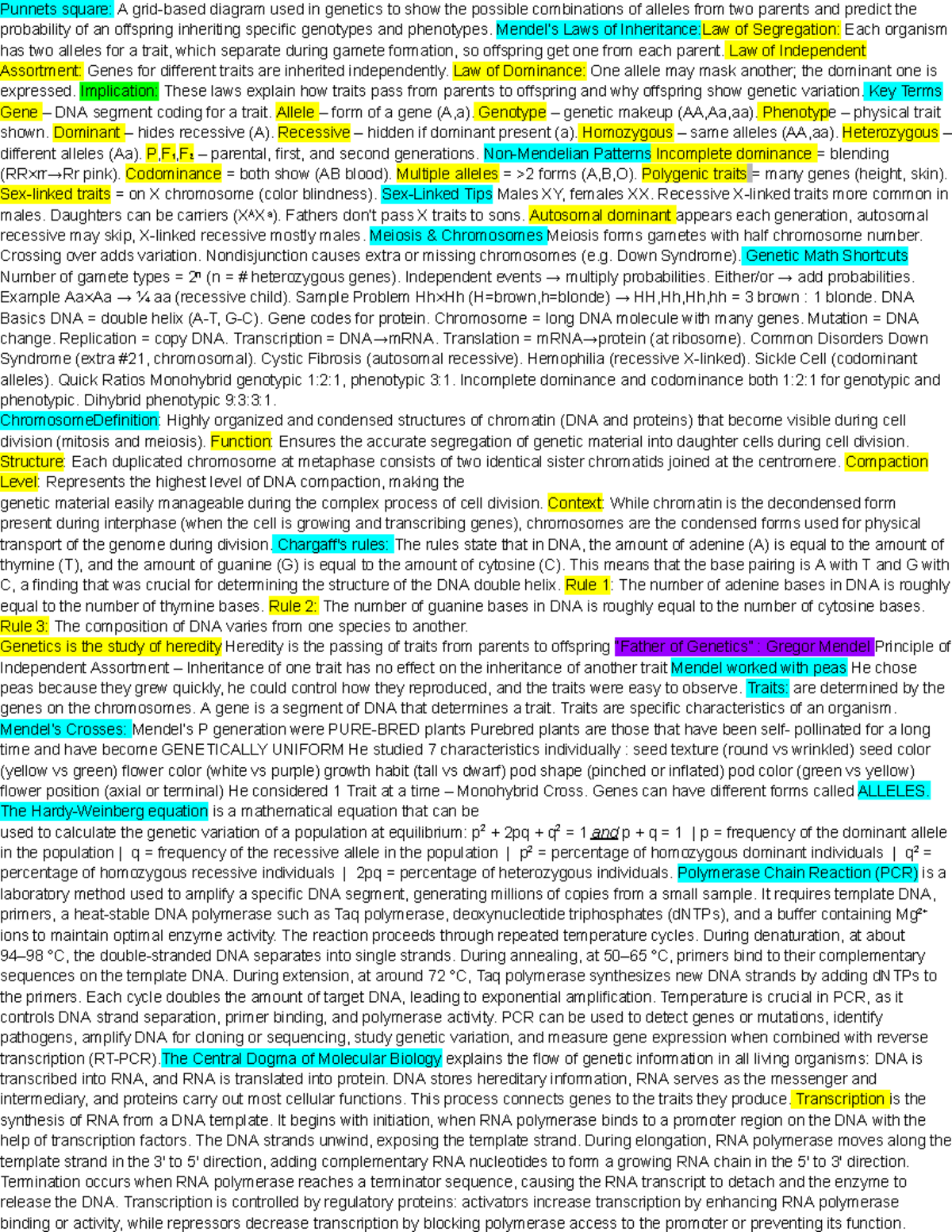 Genetics Cheat Sheet: Laws of Inheritance & Key Concepts (BIO101) - Studocu