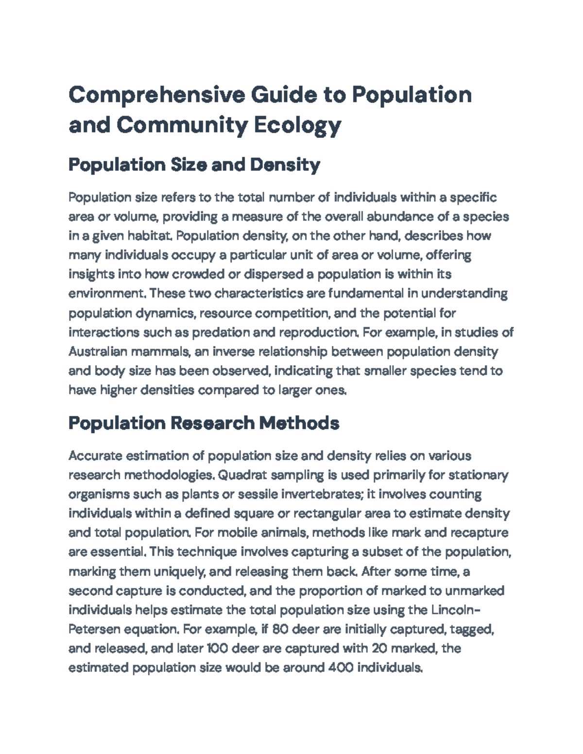 Comprehensive Guide to Population & Community Ecology (BIO101) - Studocu