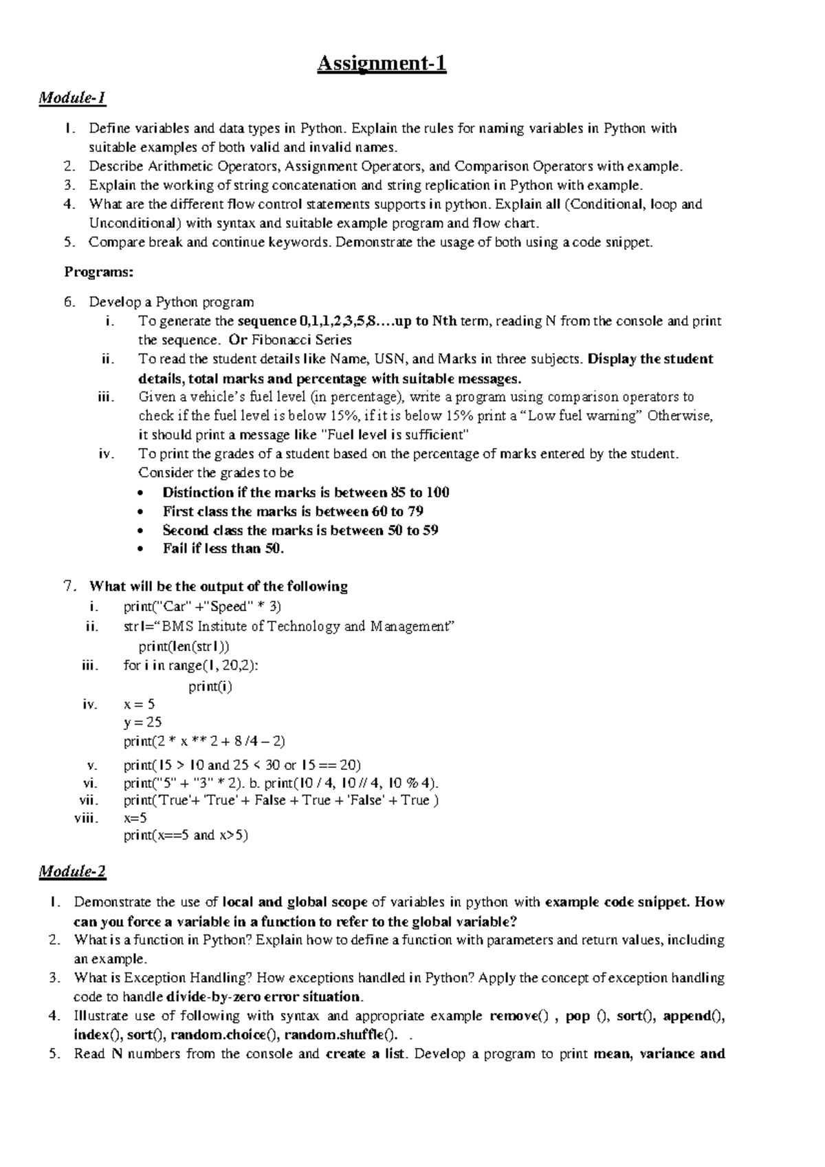 Assignment-1: Python Variables, Operators, Control Flow & Functions - Studocu