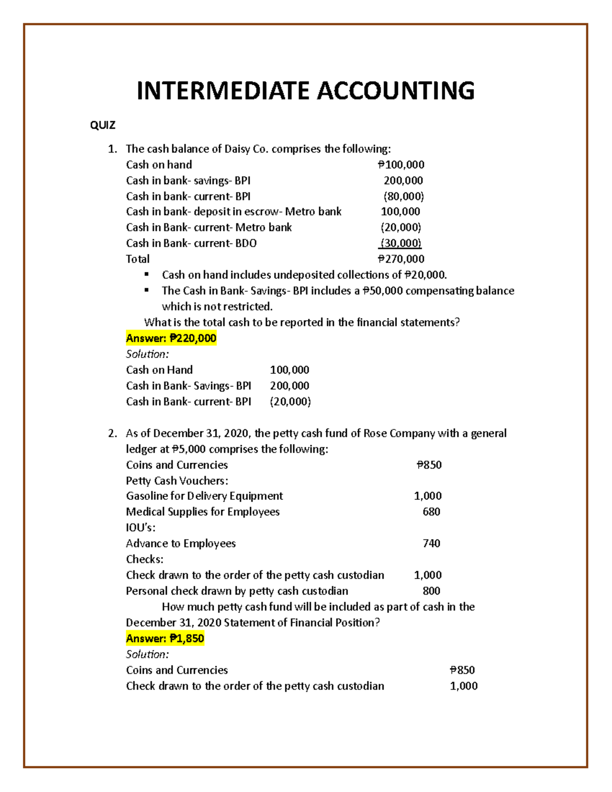 Intermediate Accounting - Quiz 1 Solutions and Answers - Studocu