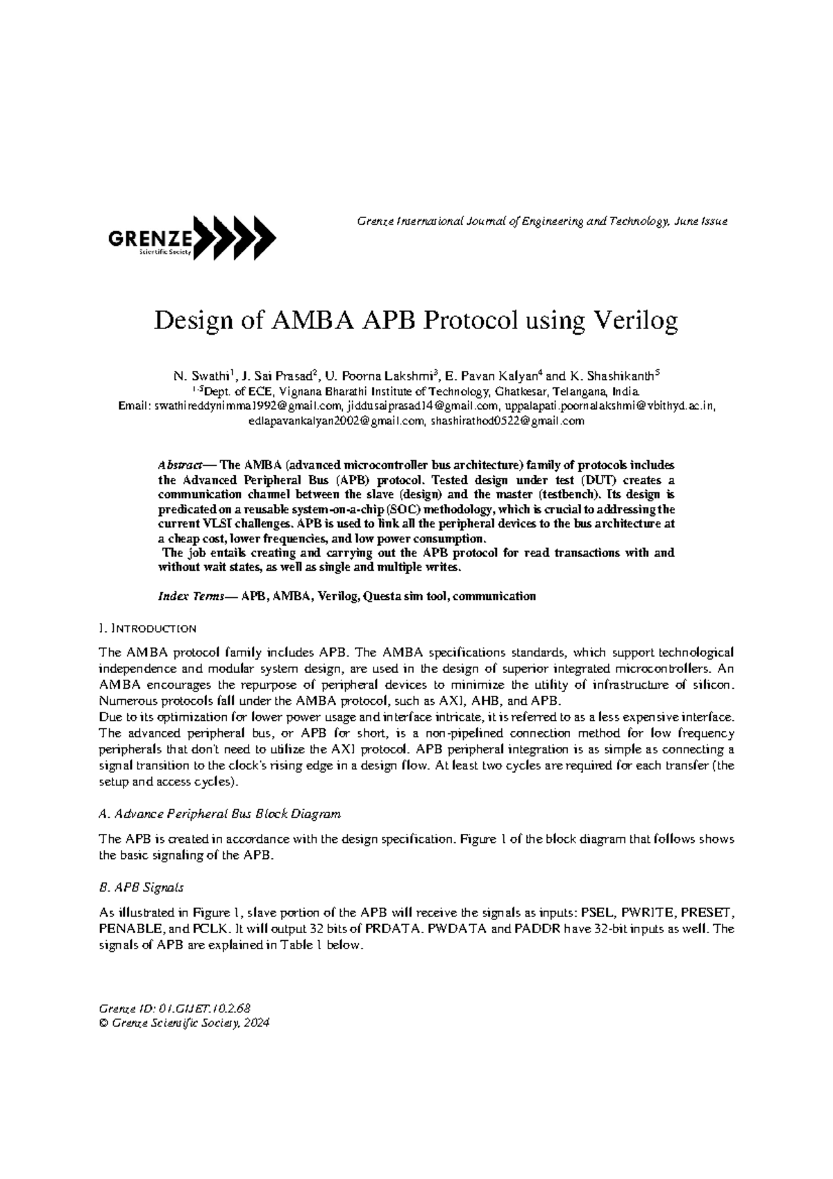 Design of AMBA APB Protocol Using Verilog - ECE Project Report - Studocu