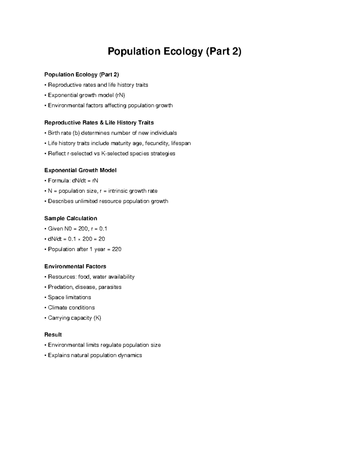 Population Ecology (Part 2): Growth Models & Life History Traits - Studocu