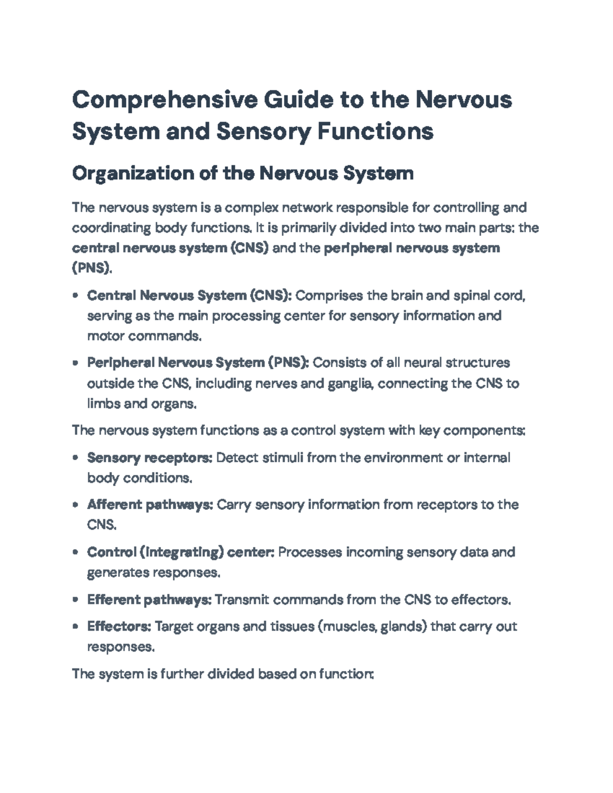 NRS 101: Comprehensive Overview of the Nervous System & Sensory ...