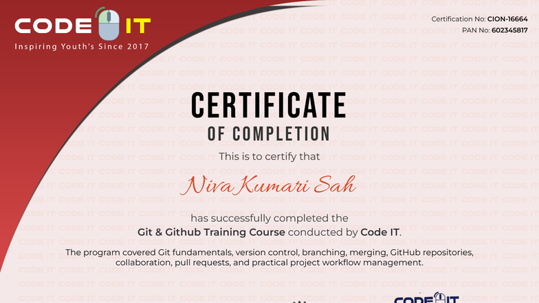 Code IT Git & GitHub Training Completion Certificate - Studocu