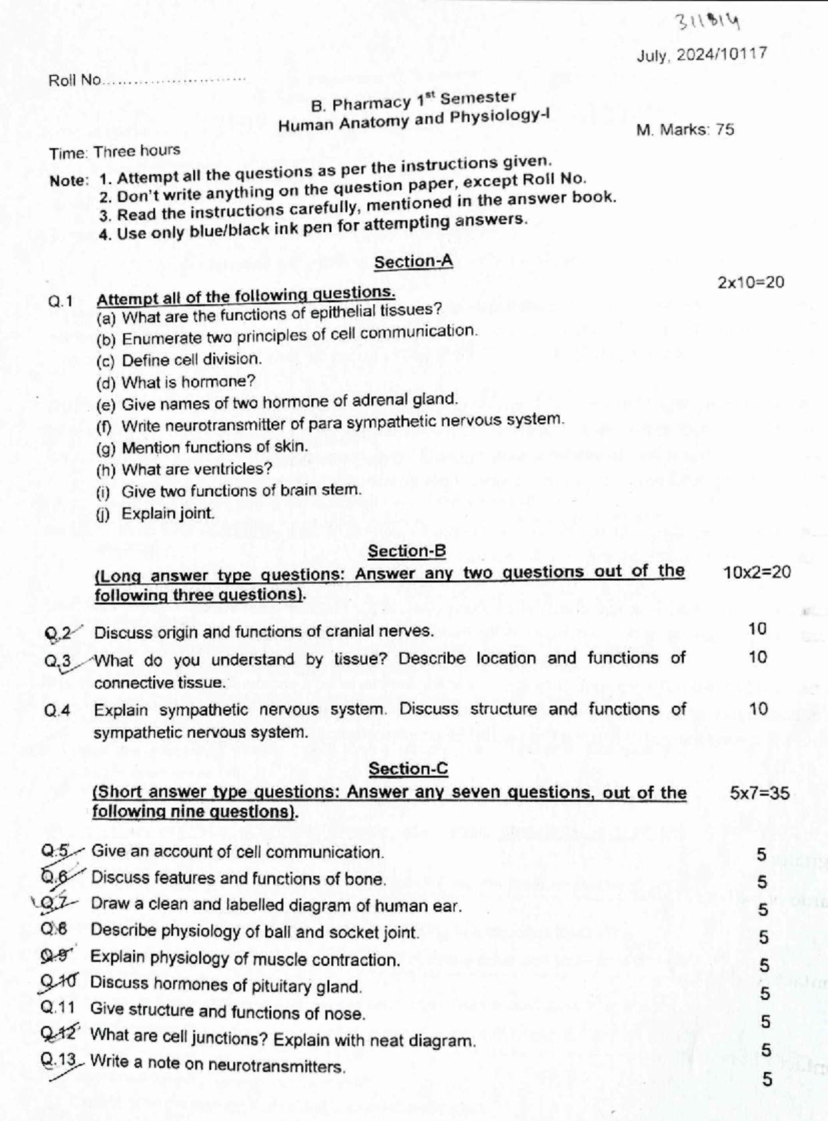 B. Pharmacy 1st Sem: Human Anatomy & Pharmaceutical Chemistry Exam ...