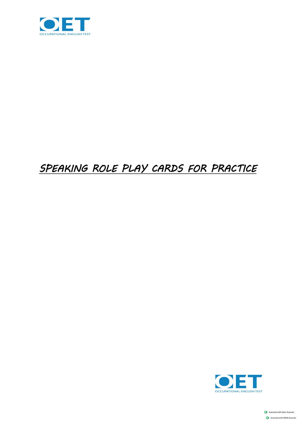 OET SPEAKING ROLE PLAY CARDS: Preparation & Practice Guide - Studocu