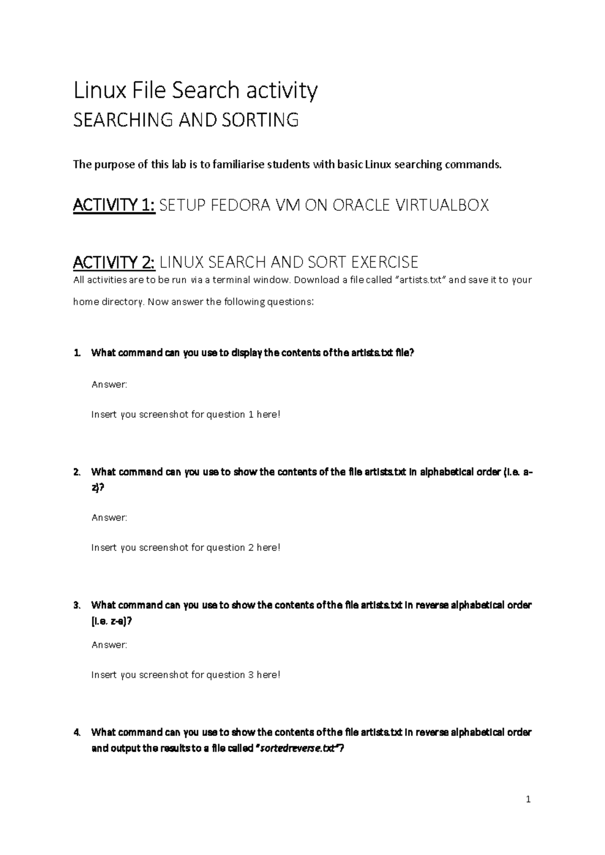 Linux File Search Lab: Searching & Sorting Commands - Studocu