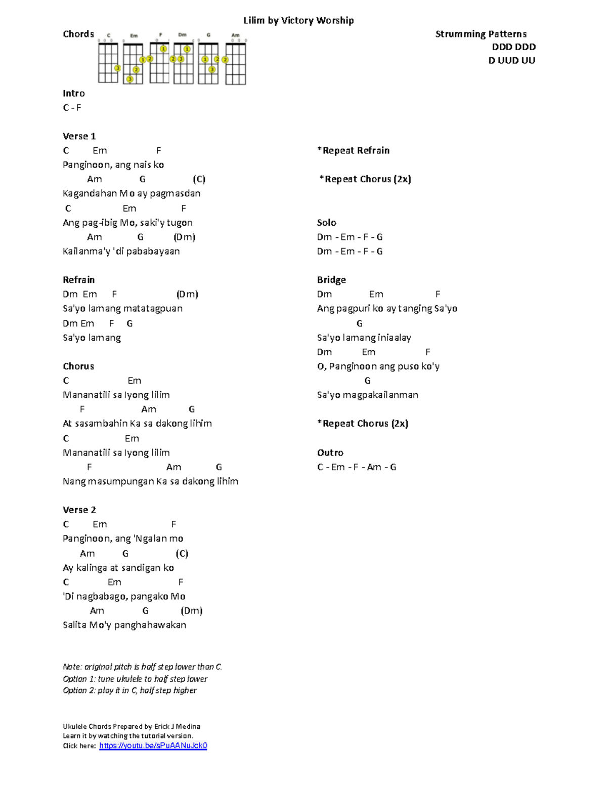Lilim by Victory Worship Ukulele Song Sheet - Lilim by Victory Worship ...