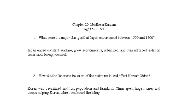 Chapter 20: Northern Eurasia - Key Changes in Japan (1500-1800) - Studocu