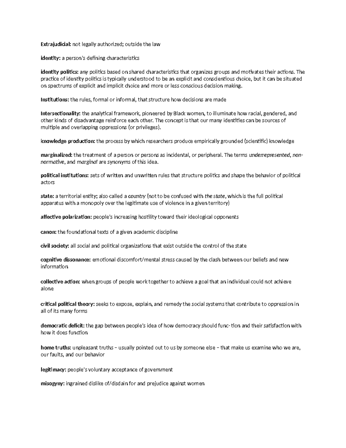 Vocabulary for POLI 203: Key Concepts in Identity Politics and ...