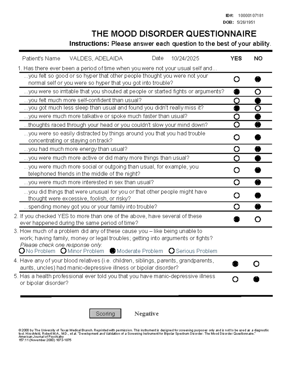 98 DOB: Mood Disorder Questionnaire Instructions and Scoring Guide ...