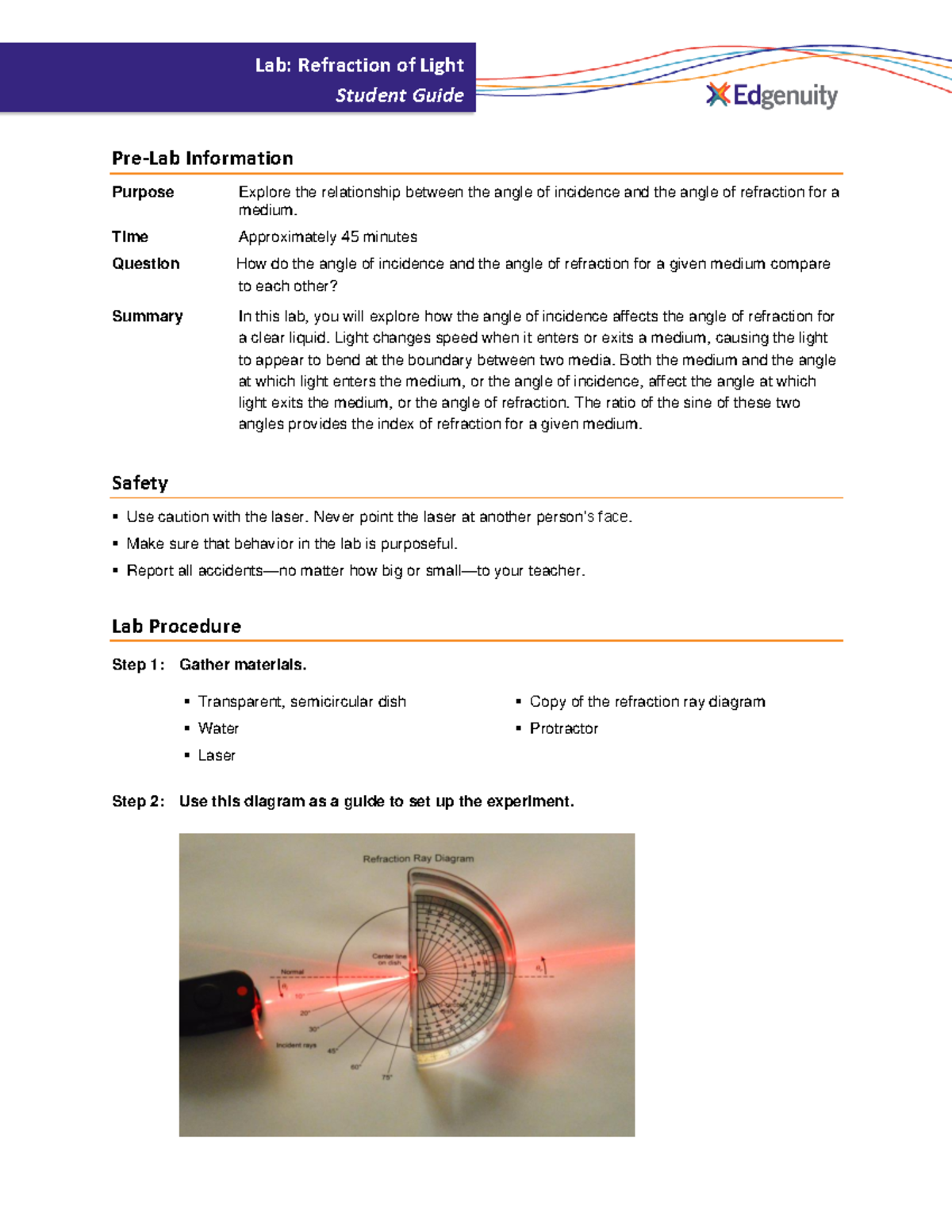 Wet Lab Guide: Refraction of Light Exploration - Student Edition - Studocu