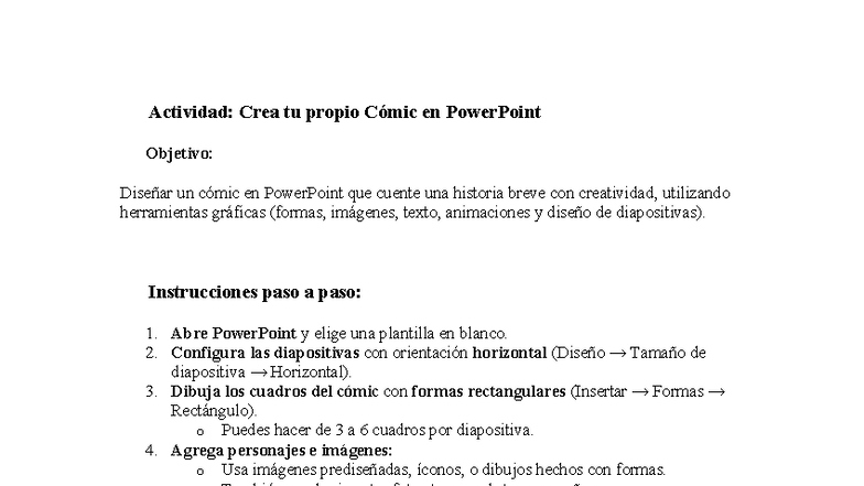 Actividad: Crea tu Cómic en PowerPoint - Instrucciones y Temas - Studocu