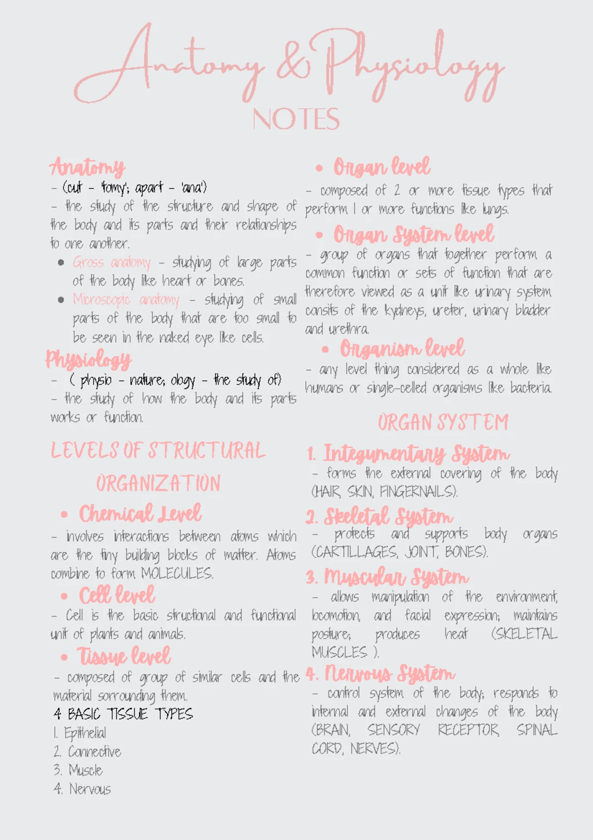 Anatomy & Physiology Lesson Notes: Cells, Tissues, and Organs - Studocu